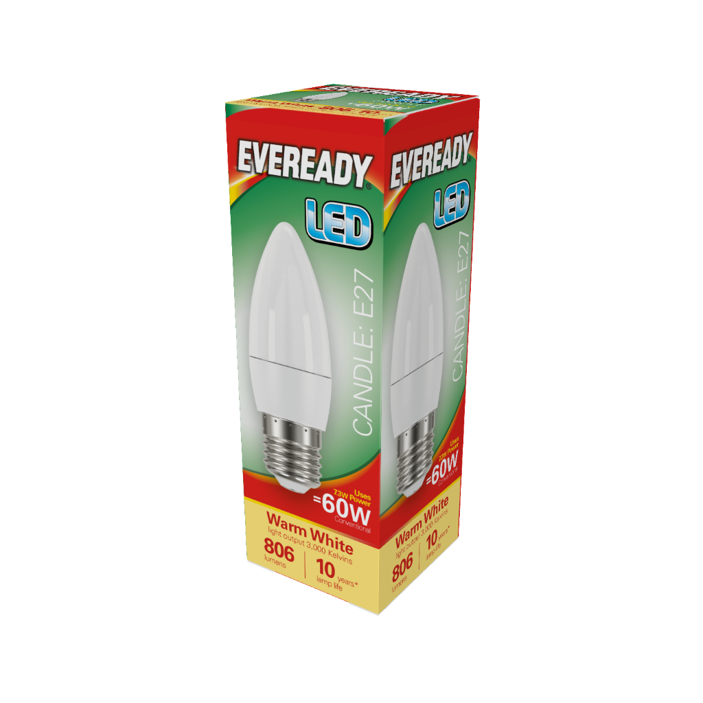 S17376 Eveready LED Candle E27 (ES) 806lm 7.3W 3,000K (Warm White), Box ...